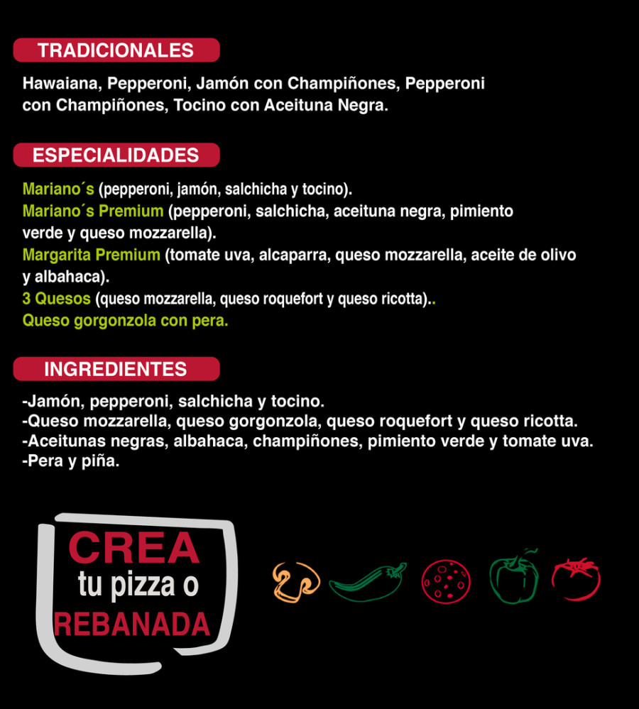 Mariano's Pizza - Menú